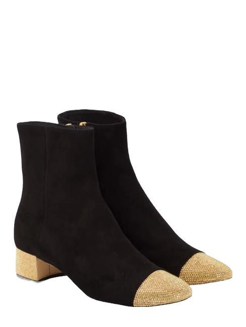 Rene Caovilla Embellished Suede Ankle Boots - Black