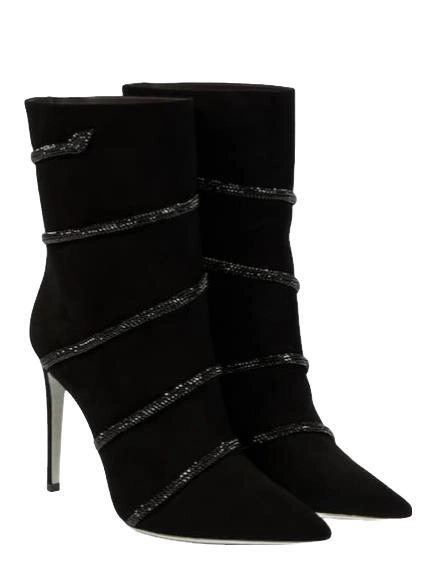 Rene Caovilla Morgana Embellished Suede Stiletto Boots - Black
