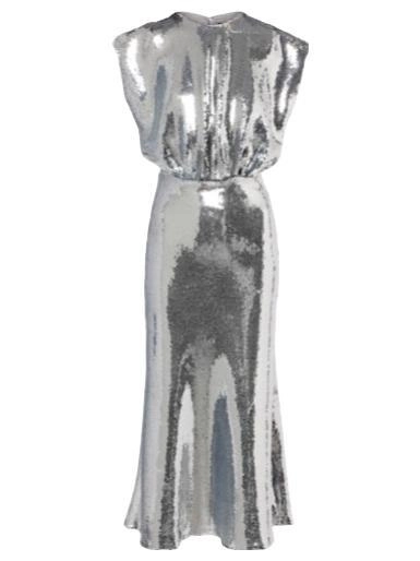 David Koma Gathered Sequined Midi Dress - Gray
