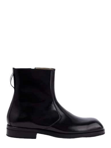 LEMAIRE Leather Ankle Boots With Square Toe And Zip Fastening - Black