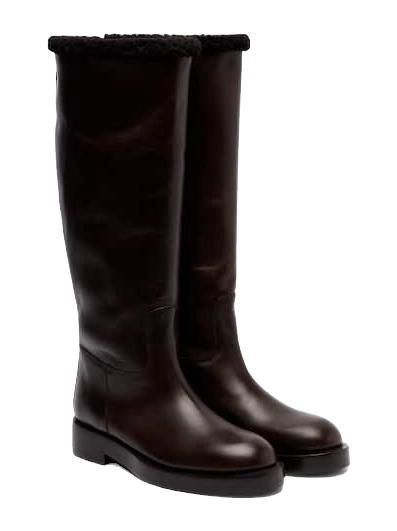 Paris Texas Leather Knee-high Boots With Shearling Trim - Black
