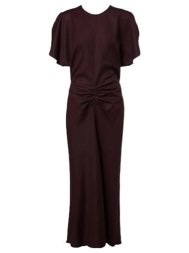 Victoria Beckham Bela Gathered Virgin Wool Midi Dress - Black