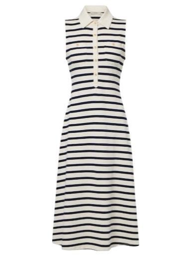 FRAME Striped Cotton Polo Midi Dress - White