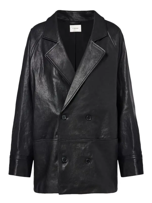 FRAME Leather Double-breasted Jacket - Black