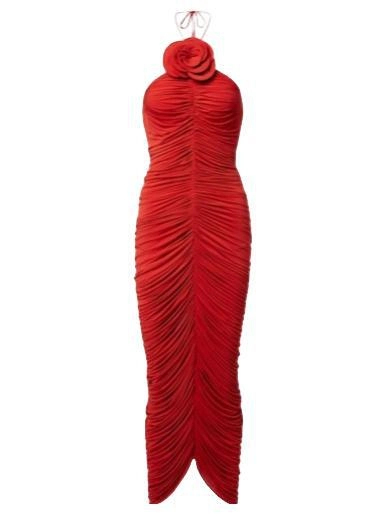 Magda Butrym Floral Appliqué Ruched Midi Dress - Red