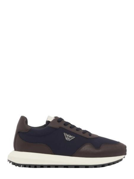 Emporio Armani Recycled Nylon Sneakers With Regenerated Saffiano Details - Brown