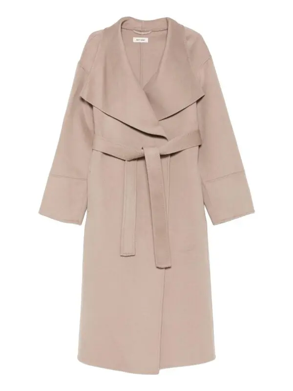 Soft Goat Long-sleeved Coat With Tie Waist - Nude