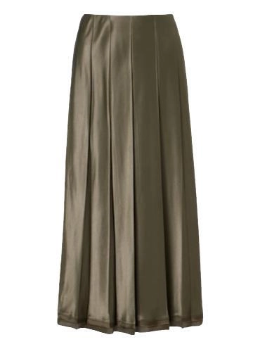 Vince Pleated Satin Midi Skirt - Brown