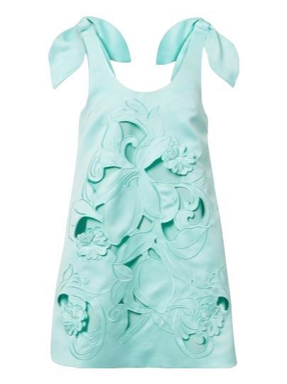 LEO Harper Bow Detail Embroidered Minidress - Blue