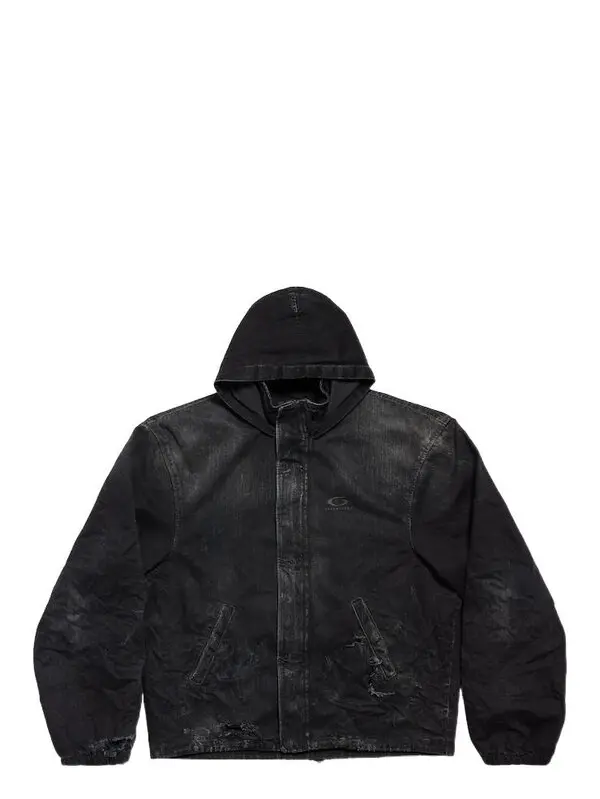 Balenciaga Hooded Workwear Jacket With Distressed Details - Black