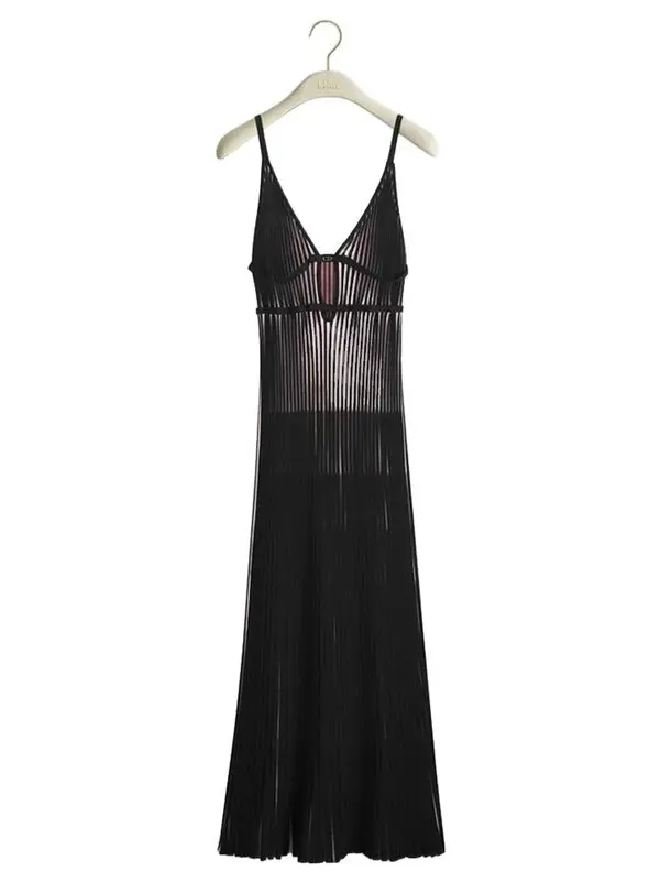 Dior Riviera Long Fitted Dress With Tonal Bows - Black