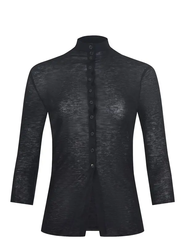 ALYSI Long Sleeve Fine-knit Top - Black