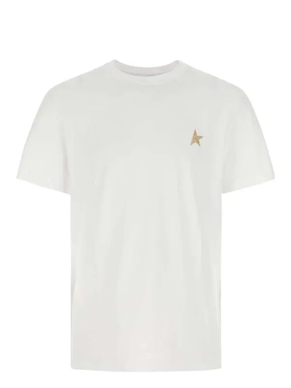 GOLDEN GOOSE Star Collection T-shirt With Star In Gold Glitter On The Front - White
