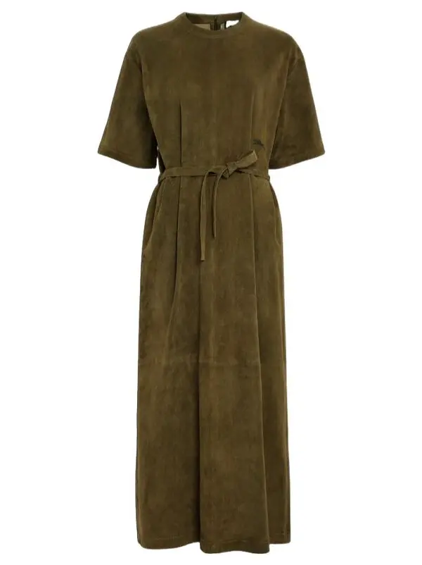 Longchamp Leather Belted Maxi Dress - Khaki