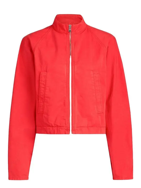 Alaïa Denim Jacket With Stand Collar And Peplum Detail - Orange