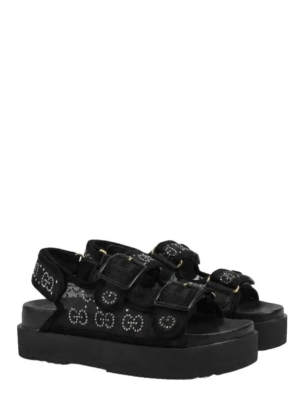 Gucci Crystal-embellished Monogram-pattern Platform Sandals - Black