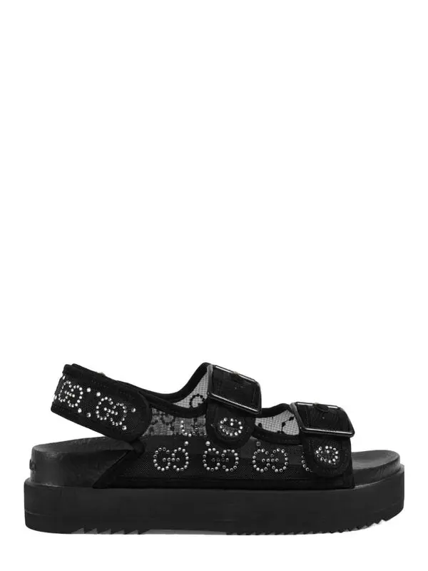 Gucci Crystal-embellished Monogram-pattern Sandals - Black