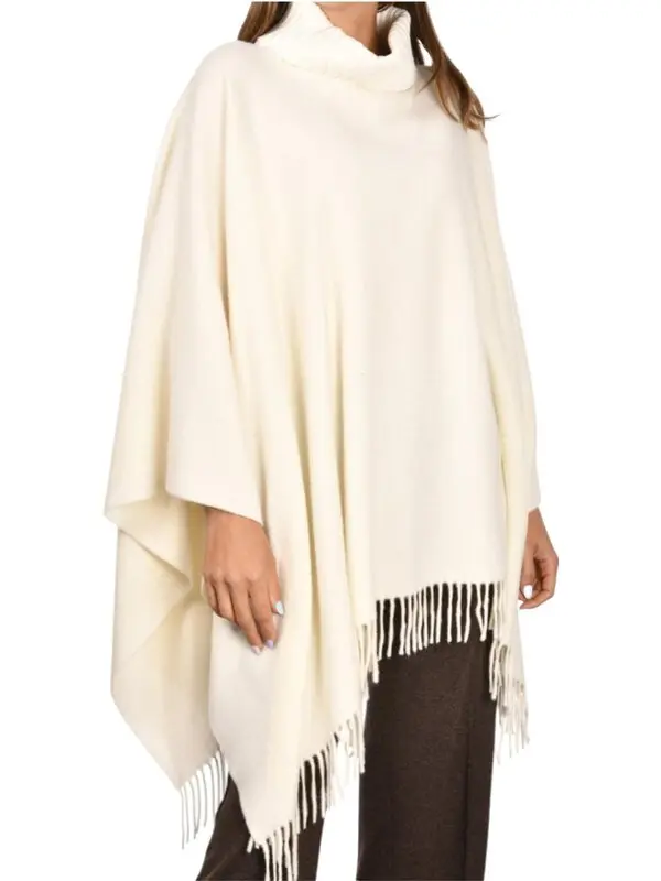 GRAN SASSO Fringed Roll-neck Poncho - White