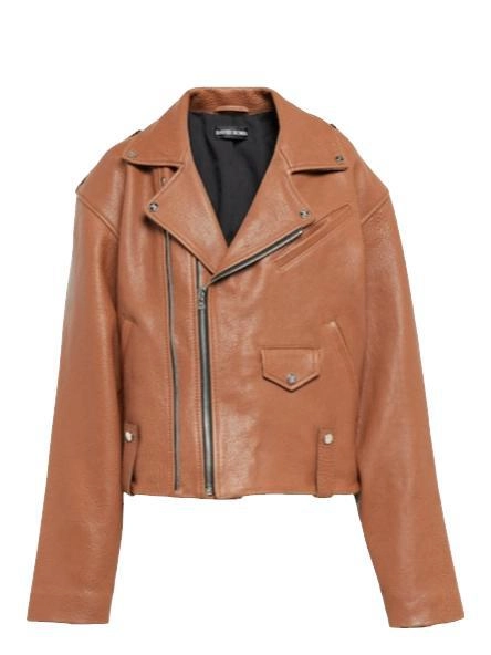 David Koma Oversized Leather Biker Jacket - Brown