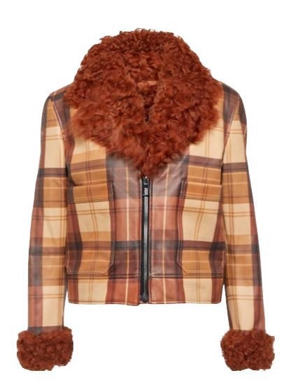 Dodo Bar Or Ruben Checked Leather Jacket With Shearling Trim - Brown