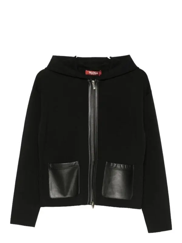 Max Mara Hooded Zip-up Cardigan With Leather Pockets - Black
