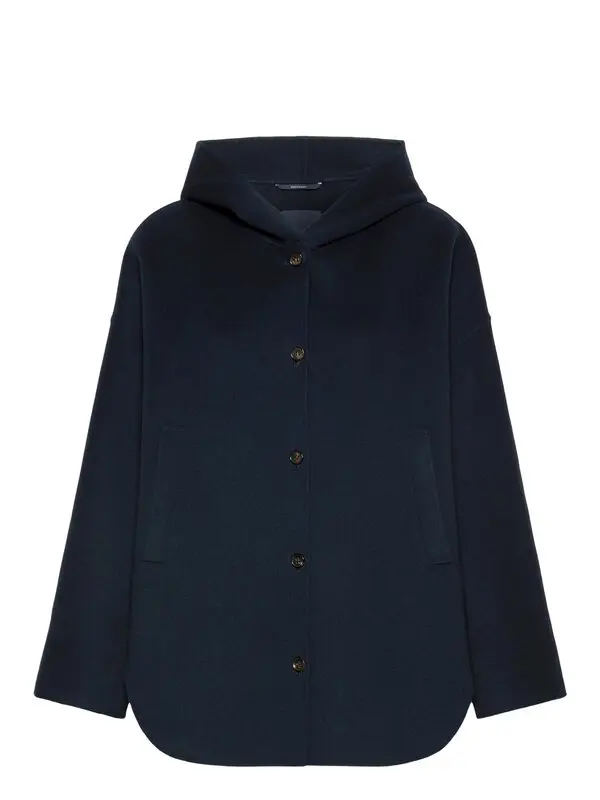 Max Mara Long-sleeved Hooded Coat - Midnight Blue