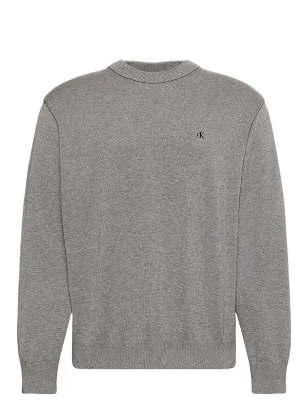 Calvin Klein Relaxed Fit Cotton Sweater With Embroidered Logo - Gray