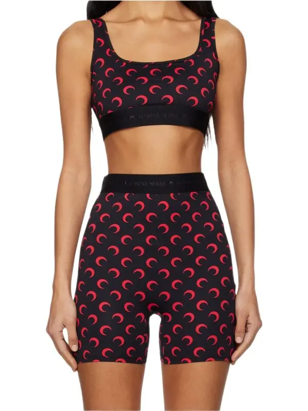 MARINE SERRE Sense Exclusive Recycled Moon Jersey Sport Bra - Black
