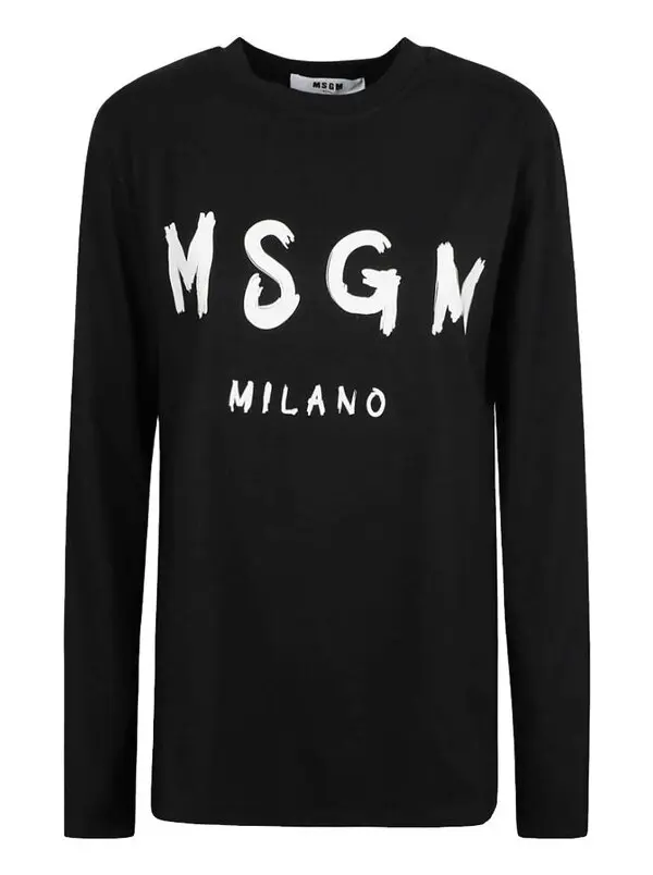 MSGM Logo Printed Long Sleeve T-shirt - Black
