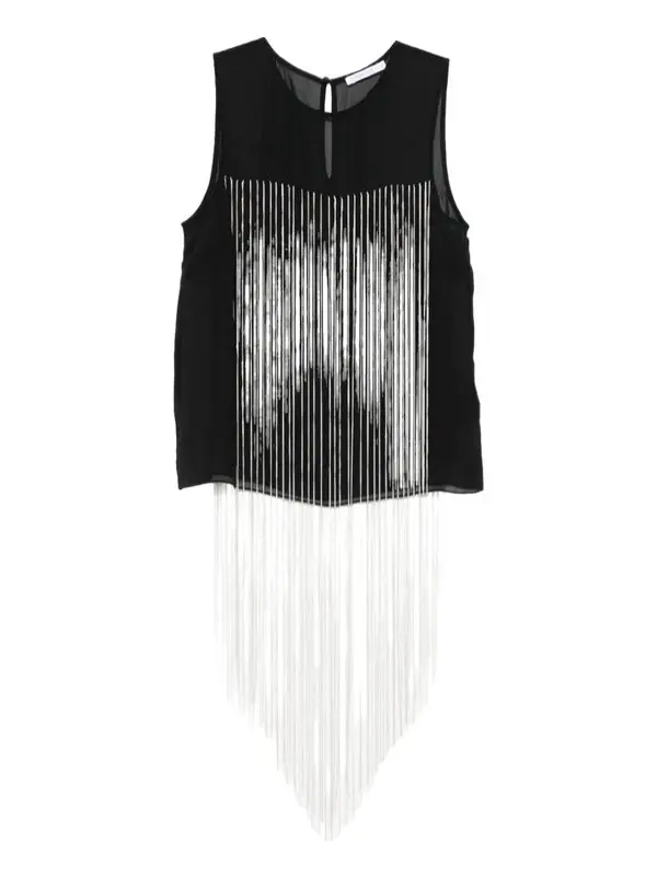 Patrizia Pepe Sleeveless Fringed Blouse - Black