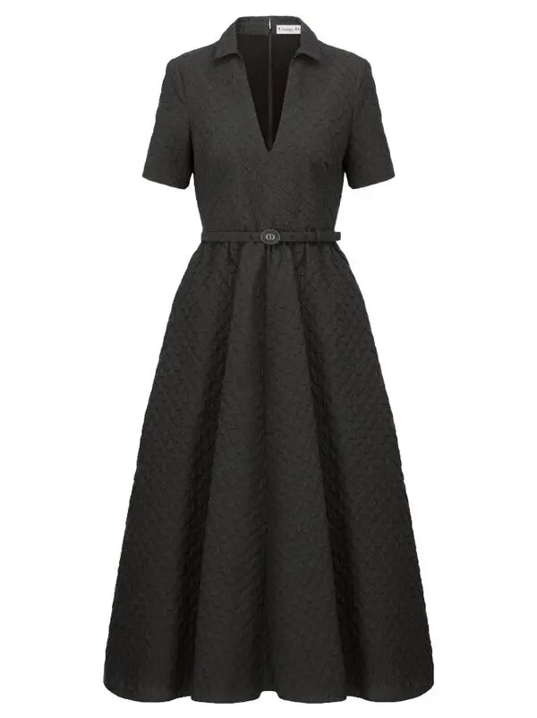 Dior Mid-length Belted Dress In Technical Fabric - Black