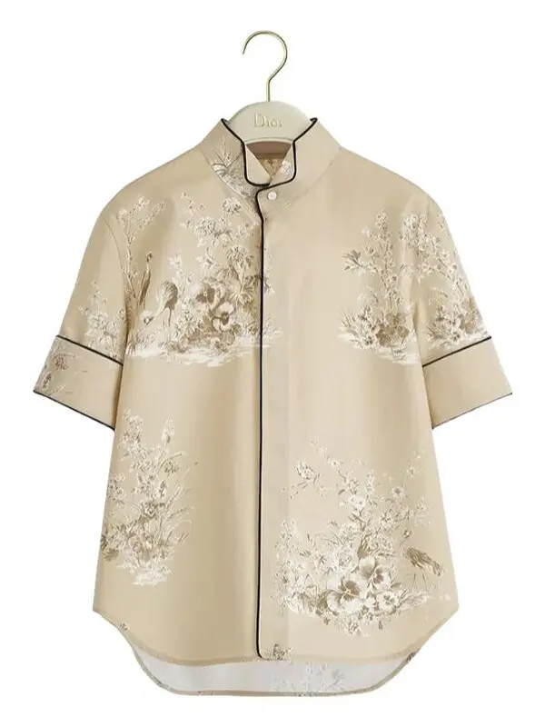 Dior Short-sleeved Stand-up Collar Blouse With Pattern - Nude