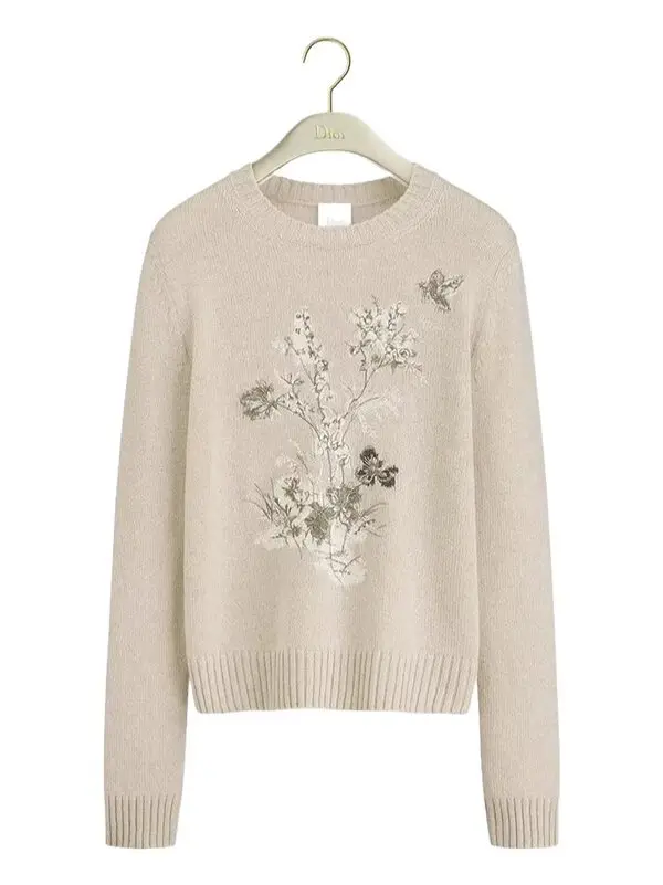 Dior Embroidered Crewneck Sweater - Nude