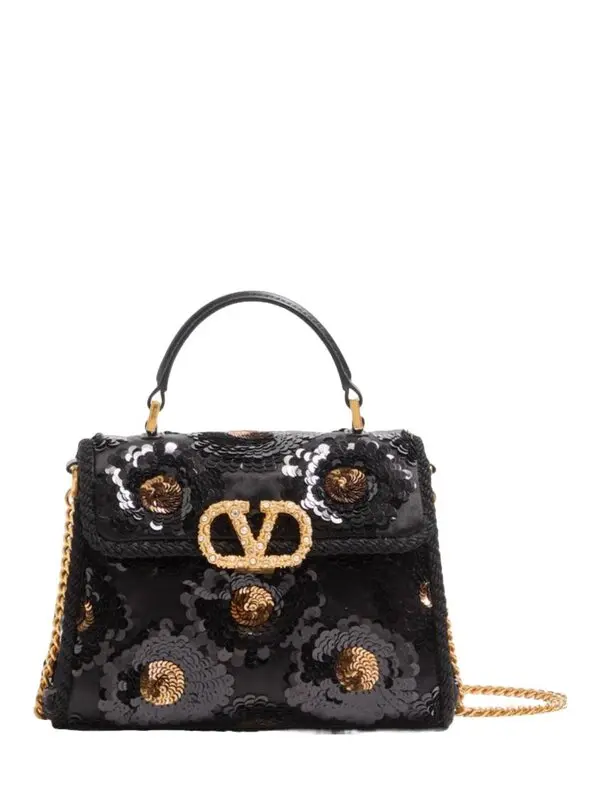Valentino Garavani Sequin Shoulder Bag With Embellished Clasp - Black
