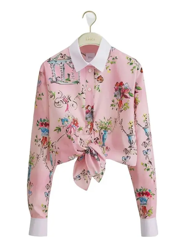 Dior Embroidered Cropped Blouse With Cd Mother-of-pearl Buttons - Pink