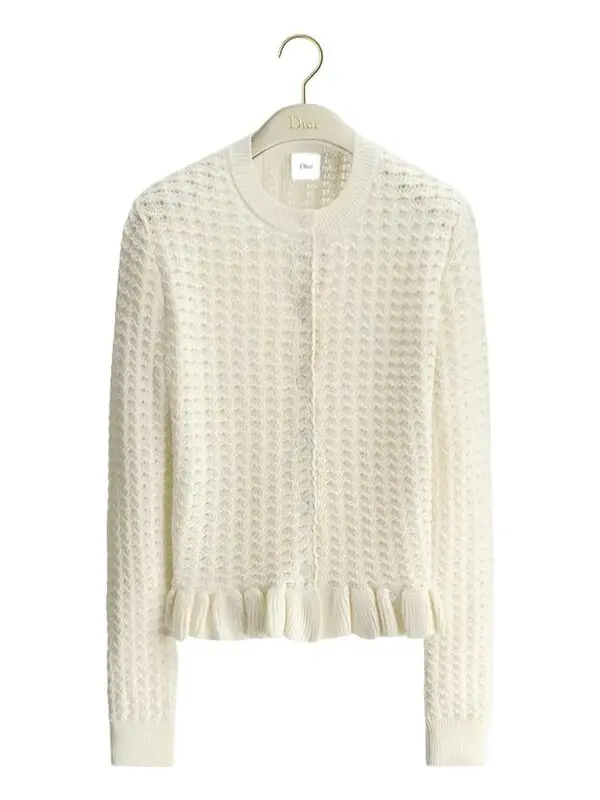 Dior Fitted Cardigan With Ruffled Hem - White