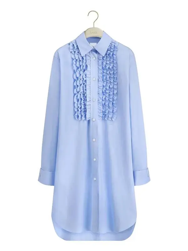 Dior Long Blouse With Ruffled Plastron - Blue