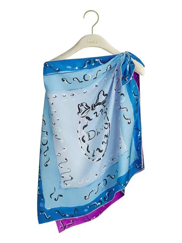 Dior Asymmetrical Draped Silk Top With Signature Buckle - Blue