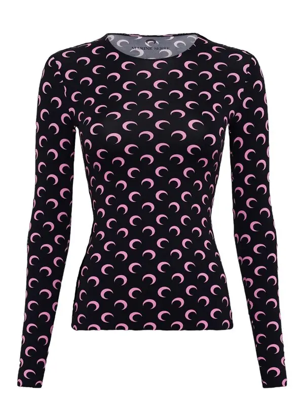MARINE SERRE Moon Print Long Sleeve Crewneck T-shirt - Black