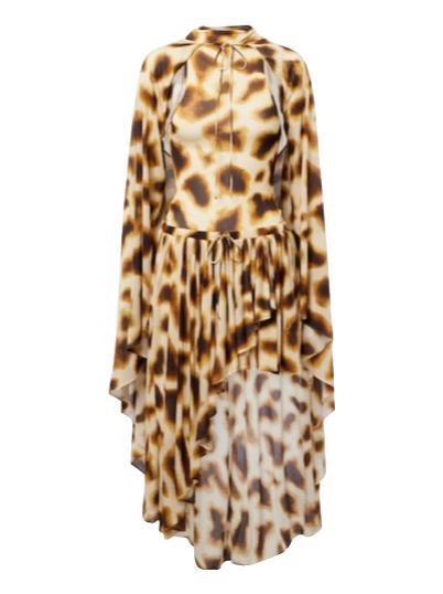Christopher Esber Asymmetric Cape Mini Dress With Giraffe Print - Brown