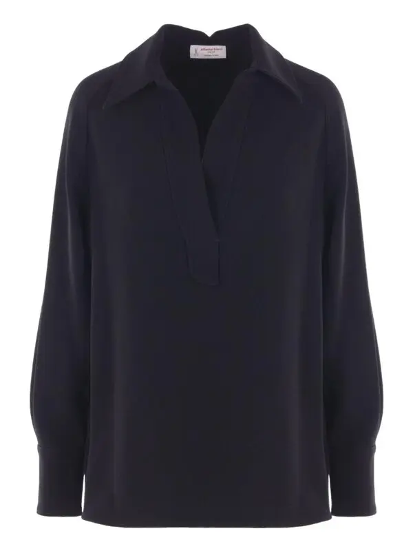 Alberto Biani Long Sleeve Crepe Blouse - Black