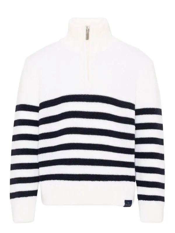 Paul & Shark Striped High-neck Quarter-zip Sweater - White