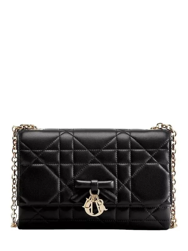 Dior Quilted Lambskin Mini Bag With Chain And Bow Detail - Black