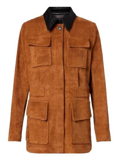Stouls Leon Suede Jacket With Color-block Collar - Brown