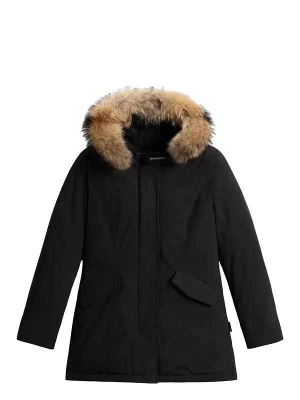 Woolrich High Neck Long-sleeved Parka With Fur Hood - Black