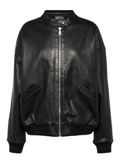 Stouls Leather Bomber Jacket - Black