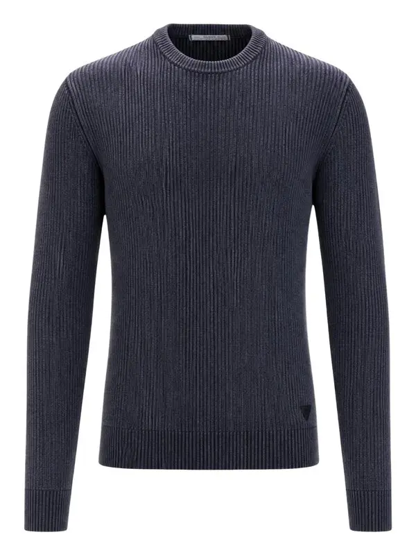Guess Ribbed Knit Sweater With Logo Detail - Black