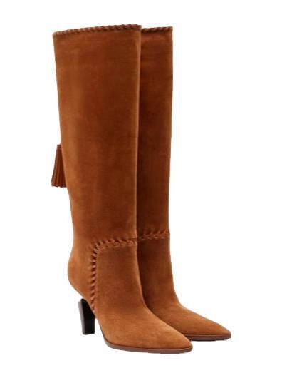 GIANVITO ROSSI Suede Knee-high Boots With Woven Leather Trims - Brown