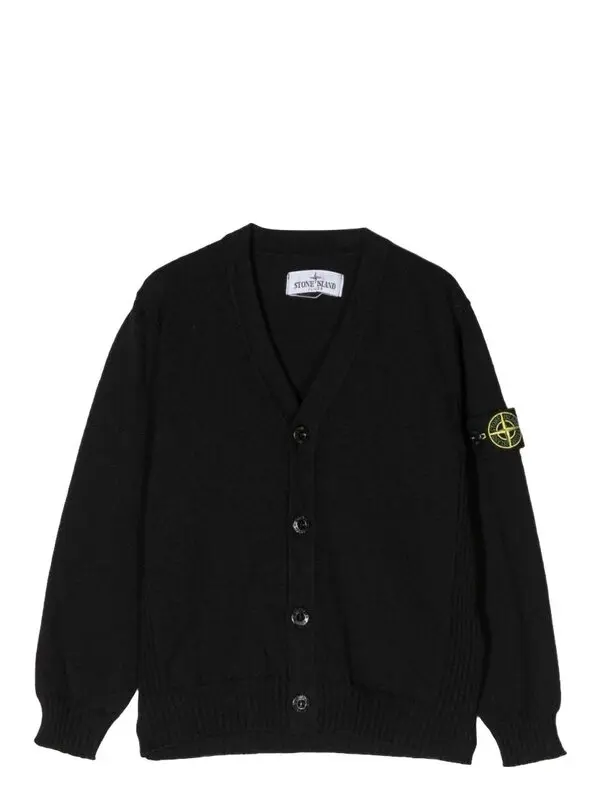 Stone Island Logo Patch Knitted Cardigan - Black