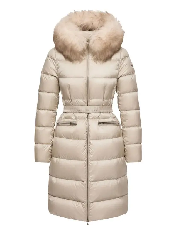 Moncler Long Hooded Cotton Jacket With Fur Collar - No